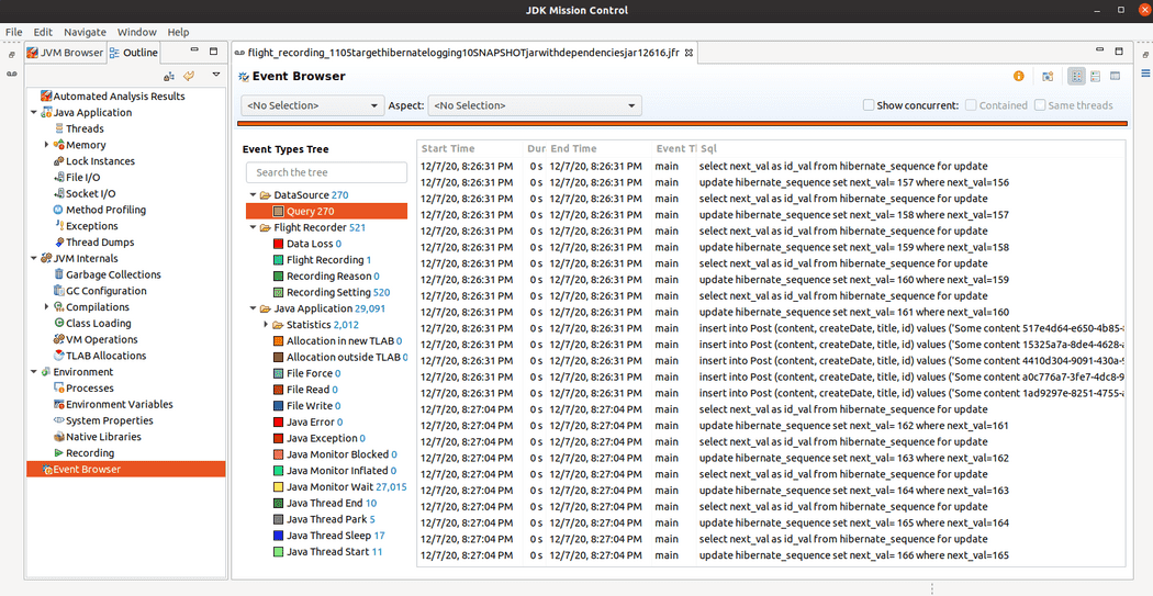 Use Jdk Flight Recorder To Log Sql Queries Arek Jurasz
